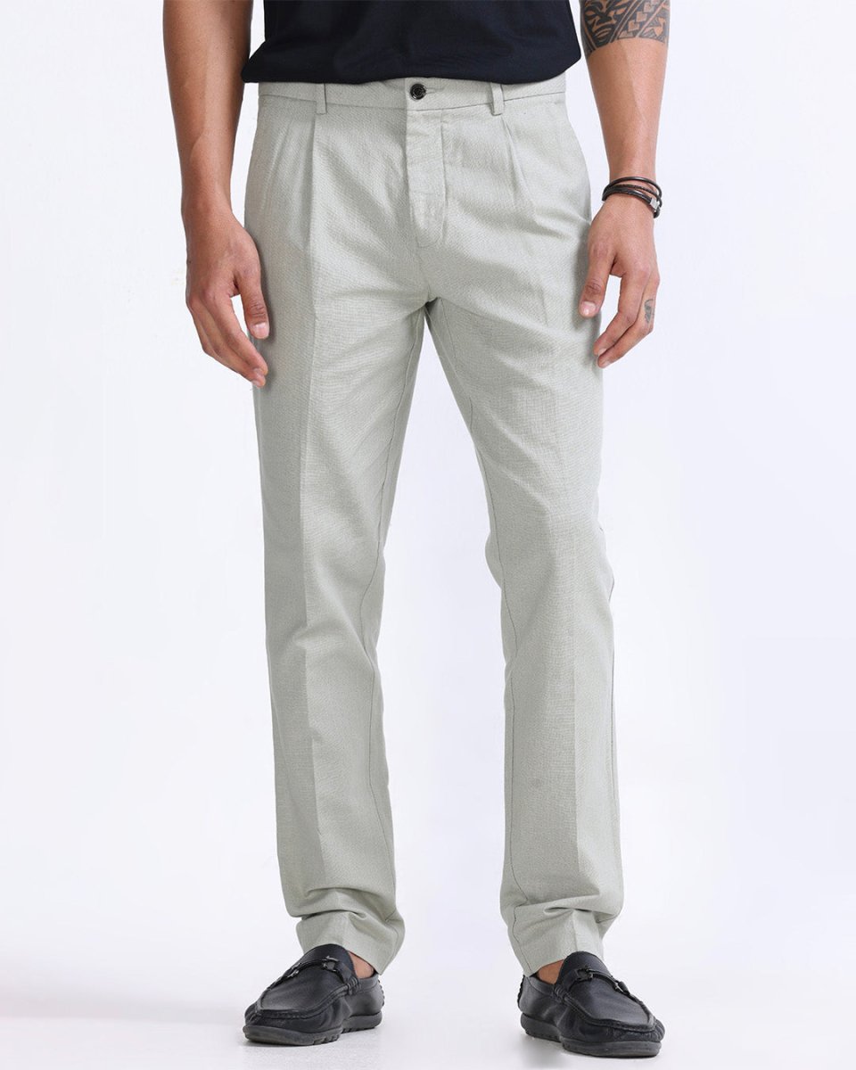 Men’s Pistachio Tailored Fit Raw Slub Pleated Trouser – TAILORAEDGE